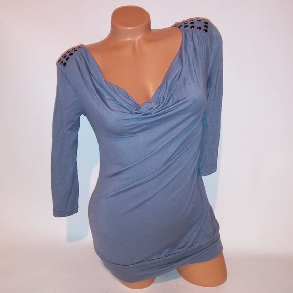 One Step Ahead | Tops | One Step Up Blouse Y2k Large Gray Solid Studded ...
